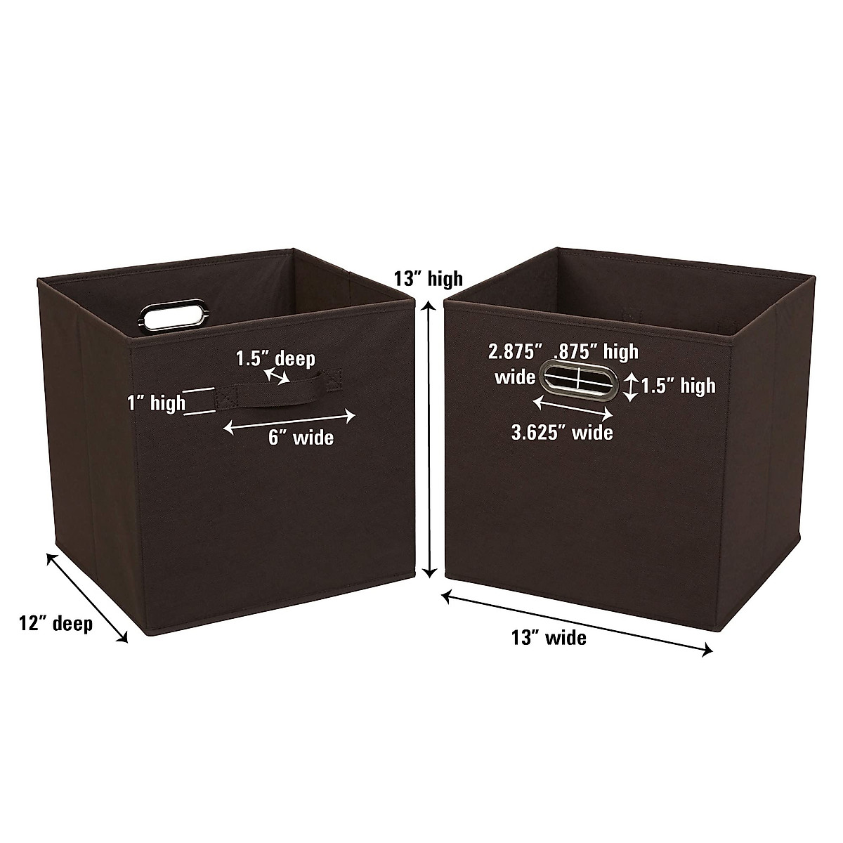 Household Essentials, Chocolate Brown 2 Pack Open Storage Bins with Dual Handles, 13 x 12 x 13