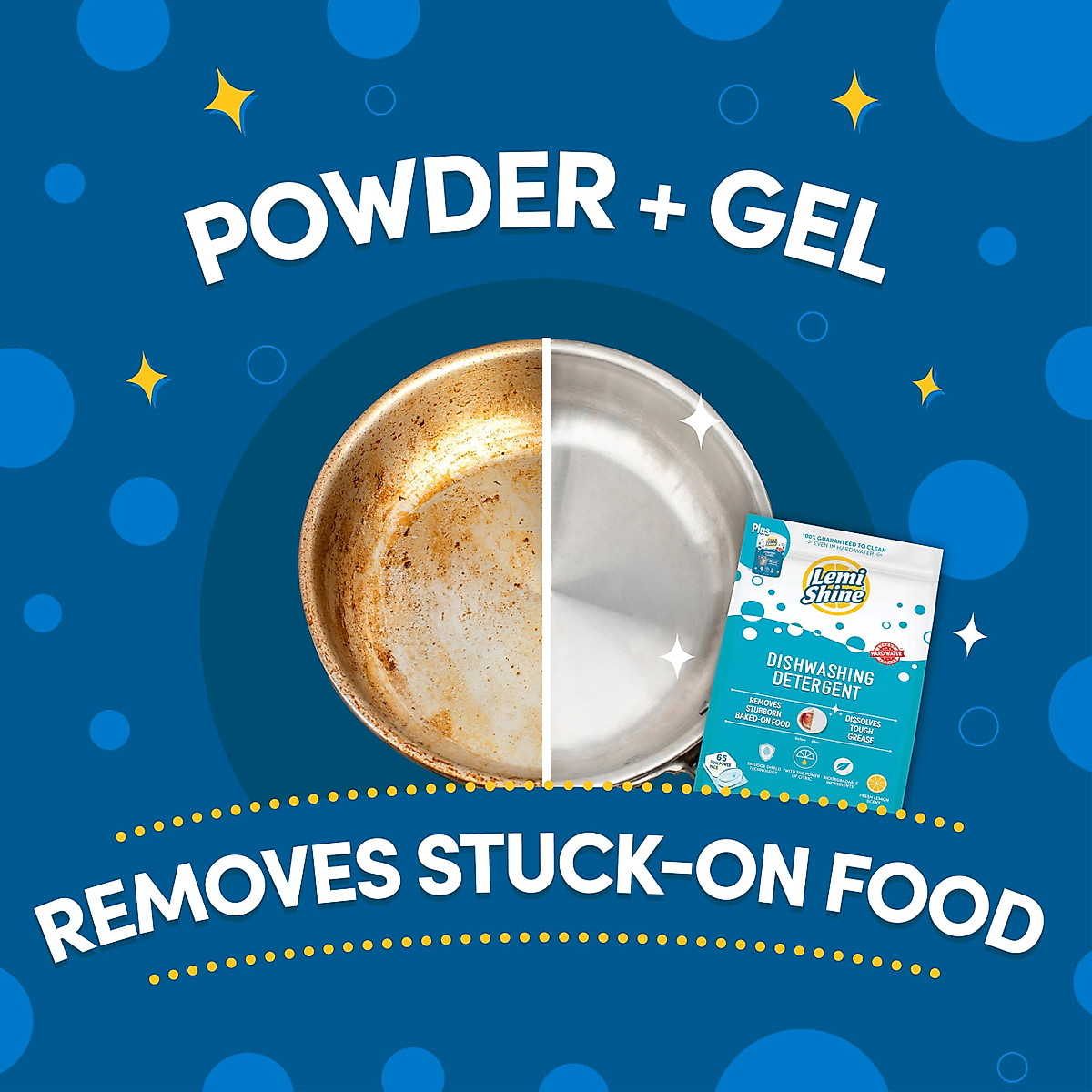 Lemi Shine Natural Dishwasher Detergent Pods + Dishwasher Cleaner 1 ct | All-In-One Powder & Gel Pods with Powerful Citric Acid | Eco Friendly Dish Wash Cleaning Supplies (65 Count)