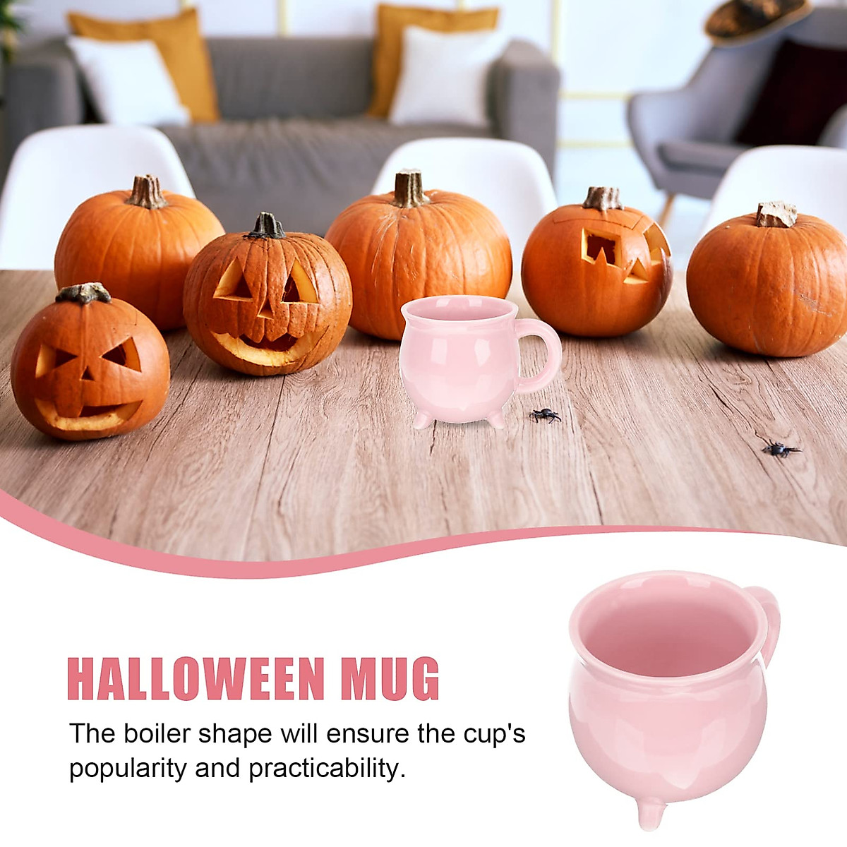 DOITOOL Pink Cauldron Mug Coffee Ceramic Cauldron Halloween Decor, 450ml Halloween Coffee Mug for Halloween Theme Party Favor, Novelty Coffee Mug Cup (Pink)