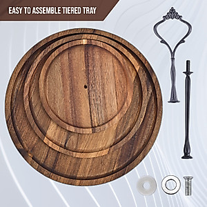 Earthyme 3 Tiered Serving Tray Stand - Rustic Wooden Tiered Cupcake Stand for Fruit and Sweets Display - Easy Assembly Decorative Tiered Tray for Home, Catering, Fruit and Sweets Display