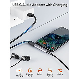 CableCreation USB C to 3.5mm Headphone and Charger Adapter, 2 in 1 Type-C to Hi-Res 3.5mm Audio with PD Fast Charge