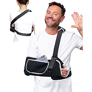 DouHeal Arm Sling Shoulder Immobilizer, Medical Rotator Cuff Support Brace with Pocket, Sling for Shoulder Injury, Arm Injury, Left & Right Arm, Men & Women, for Dislocated, Fracture, Strained (Large)
