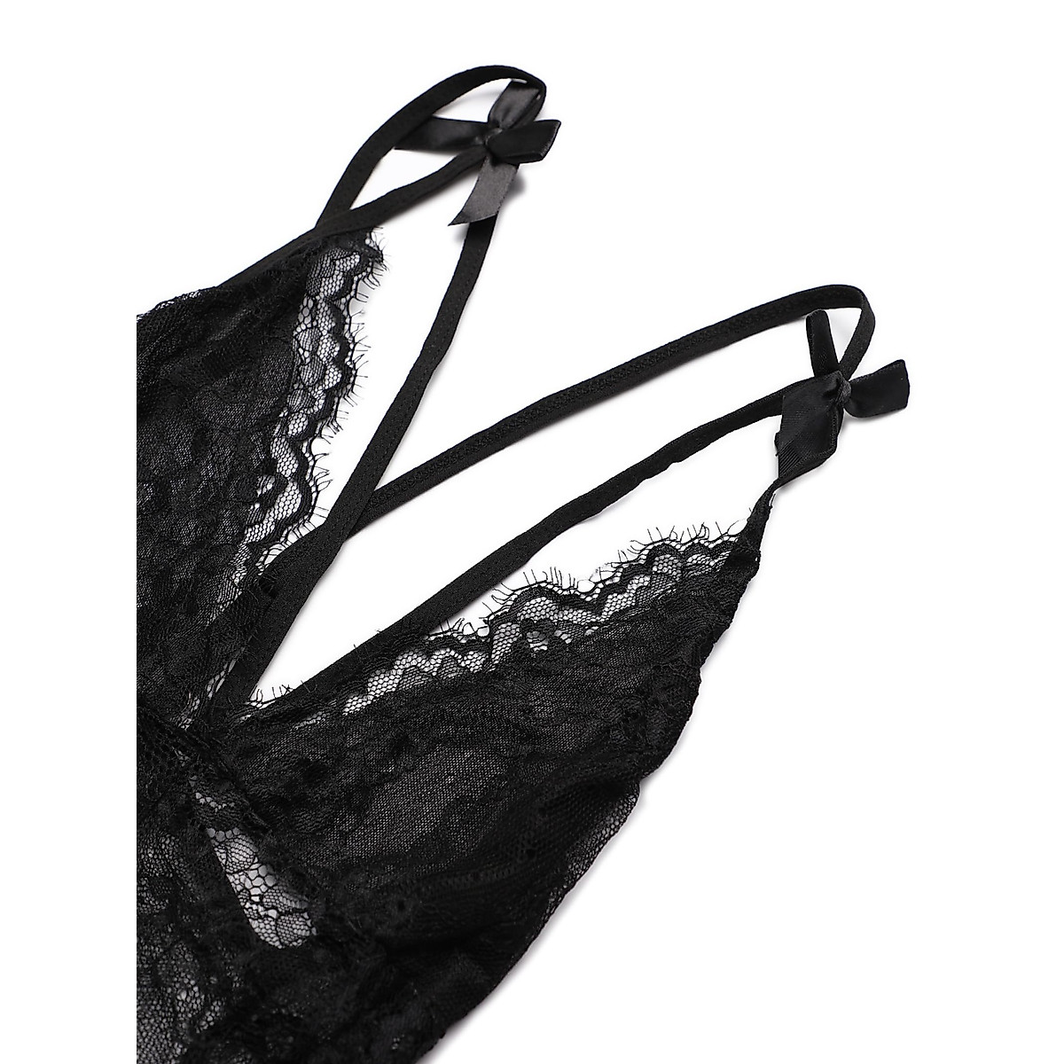 Hilinker Women's Floral Lace V Neck Lingerie Sleeveless Side Slit Nightwear Babydoll Chemise Sleepwear Black E Medium