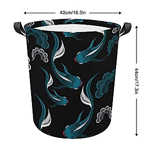 Ethnic Koi Fish Large Laundry Basket Hamper Bag Washing with Handles for College Dorm Portable