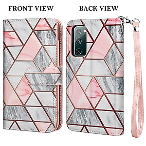 Takfox Galaxy S20 FE 5G Case, for Samsung S20 Fan Edition / S20 FE 5G Wallet Case, with Credit Card Holder Slots Folio Flip PU Leather [Kickstand] Detachable Magnetic Hard Phone Case & Strap-Marble