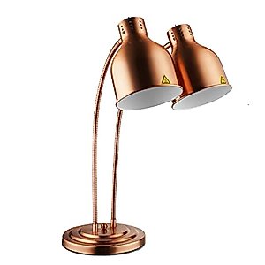 Dual Heads Food Heat Lamp with 500w Bulb Food Warmer Infrared Heating Lamp Countertop Restaurant Kitchen (Double Head(Copper))