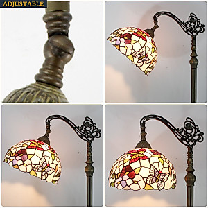 WERFACTORY Tiffany Floor Lamp Butterfly Amber Stained Glass Arched Lamp 12X18X64 Inches Gooseneck Adjustable Corner Standing Reading Light Decor Bedroom Living Room S275 Series