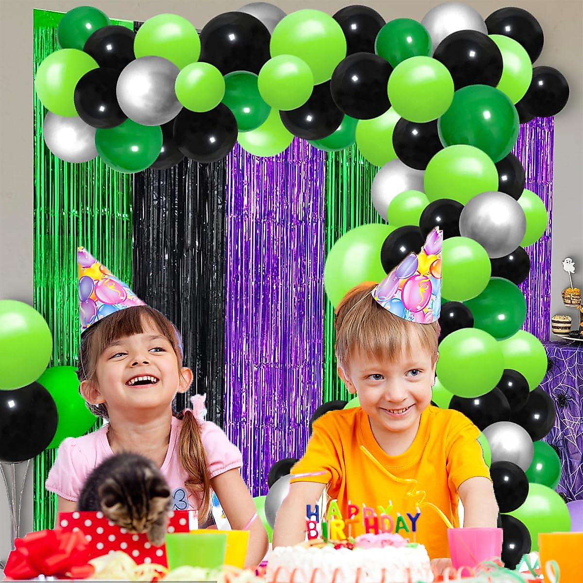 Lime Green Black Balloon Garland Arch Kit - Green Black Balloons Silver Lime Green Balloons Video Game Halloween Balloons for Video Gaming Miner Birthday Baby Shower Grads Wedding Party Decorations