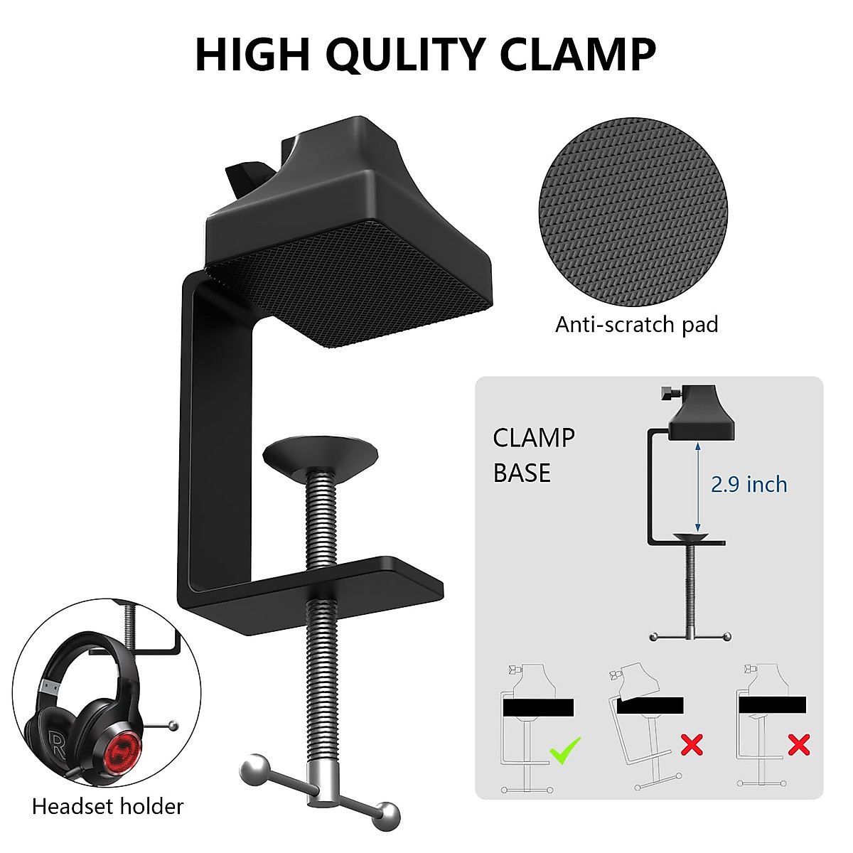 Microphone Boom Arm Stand, Studio Arm Suspension Scissor Adjustable Mic Stand for HyperX/Shure SM7B and Other Microphone, Recording Gaming Streaming Podcasting