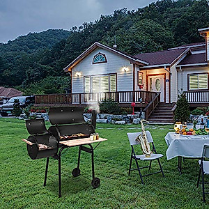 Barbecue Grill Cookers,Grill Oil Drum Charcoal Furnace,44 Inch Charcoal Grill and Offset Smoker, Portable Backyard Steel BBQ Oven with Wheels, Outdoor Patio Barbecue Cooker with Side Fire Box for Camping, Picnic, Party