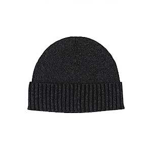 Bruno Magli 100% Italian Cashmere Hat for Men – Men’s Knit Winter Beanie, Heathered Rib Charcoal with Black