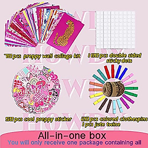 Preppy Aesthetic Pictures Wall Collage Kit - 70 set 4x6 Inch - Trendy Pink Photo Collage Kit for Preppy Room Decor - Cute Small Posters for Dorm Bedroom - Preppy Things for Teen Girls -Trendy Room Decor Preppy Stickers