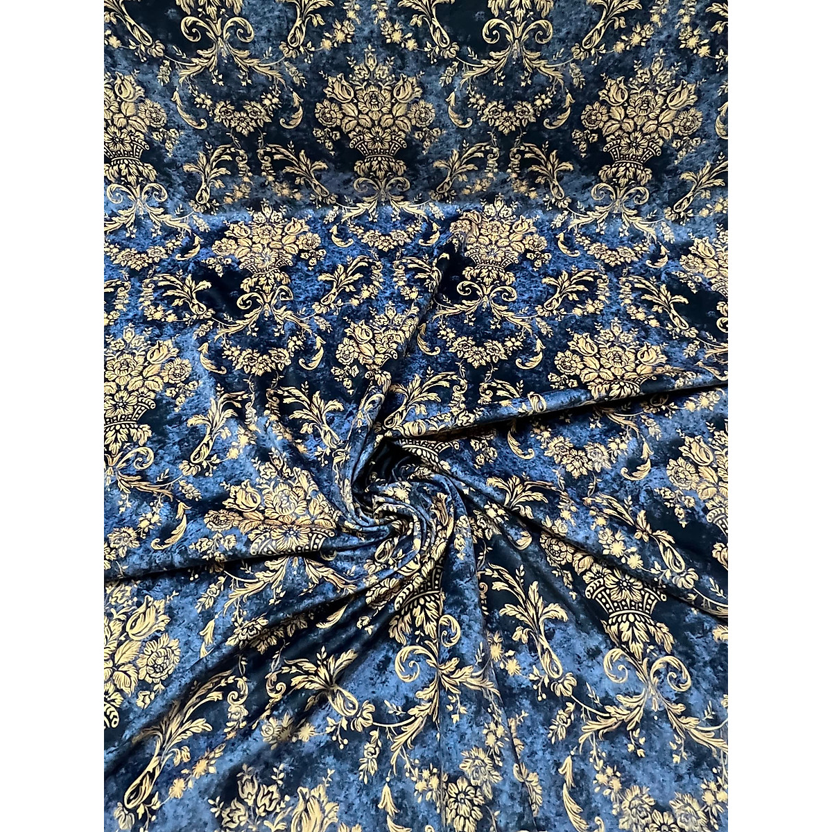 Decora Furnishings Damask Design Digitally Printed Velvet Finish Fabric for Upholstery, Chairs, Cushions, Window Treatments Crafts Rennaisance Rococo Victorian Style 54" Width By the Yard (Royal Blue)