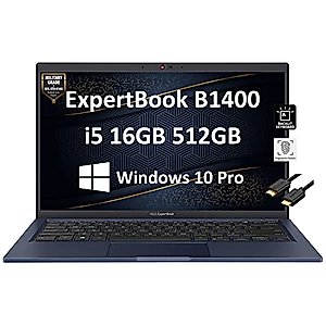 ASUS ExpertBook B1 B1400 14" FHD (Intel 4-Core i5-1135G7, 16GB RAM, 512GB PCIe SSD, Military Grade Durable) Business Laptop, Fingerprint, Backlit, 3-Year Warranty, IST HDMI, Win 10/11 Pro