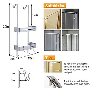 UIFER Shower Caddy Over The Door, Rustproof Aluminum Shower Caddy, Shower Door Storage Organizer with a Suction Cup, Hooks and Basket