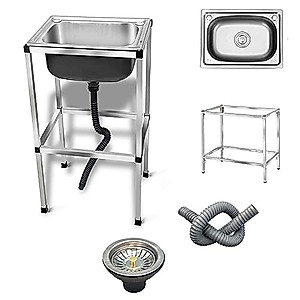 Stainless Steel Freestanding Sink, Outdoor Utility Indoor Laundry Sink, Single Bowl Commercial Restaurant Kitchen Sink, Mobile Portable Sink, for Laundry Garage (Size : 38x32cm/15x12.6in)
