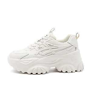 LELEBEAR Chunky White Sneakers Women, Fashion Mesh Platform Sneakers, Casual Jogging Walking Shoes with Cute Socks (White C, Adult, Women, 7, Numeric, US Footwear Size System, Medium)