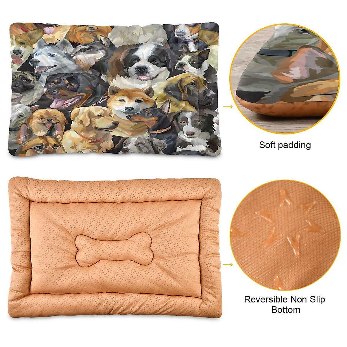 YETTASBIN Cute Dogs Crate Pet Bed, Portable Washable Dog Cat Mat, Soft Comfortable Pet Mattress with Non-Slip Bottom for Dogs Cats Sleeping, 36 x 24 Inch