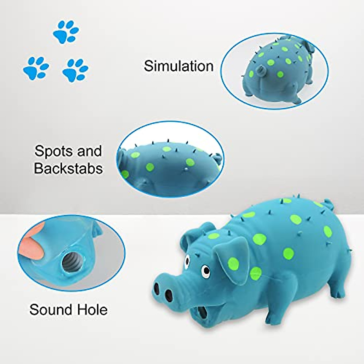 Andiker Dog Squeaky Toy, Dots Latex Dog Chew Toys with a Oinks Sound Squeaker Grunting Pig Dog Toy Durable Self Play 8" Dog Squeeze Toy for Dental Biting Chasing to Kill Boring Time (Blue)