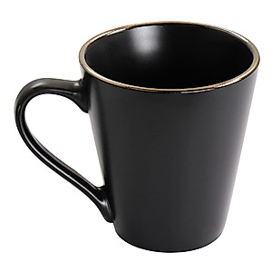 Elama Paul 16 Piece Stoneware Dinnerware Set in Matt Black with Gold Rim, Matte Black, 16 Piece Set (Arthur Paul Louis Set)