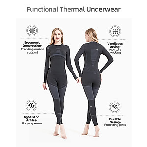 NOOYME Thermal Underwear for Women Long Johns for Women, Base Layer Women Black-grey