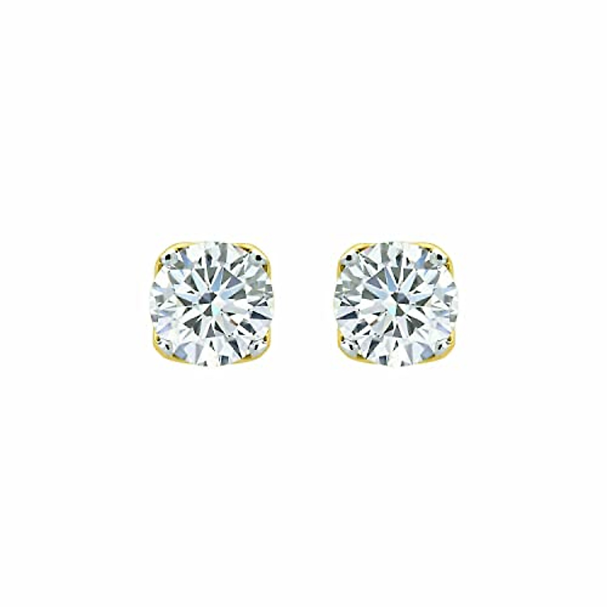 Pritvi Jewels 0.50Ct Round Cut White Diamond 925 Sterling Silver 14K Yellow Gold Over Diamond Solitaire Women's Stud Earring
