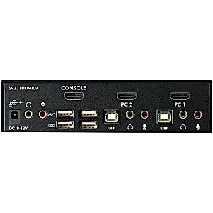StarTech.com 2 Port USB HDMI KVM Switch with Audio and USB 2.0 Hub - 1080p (1920 x 1200), Hotkey Support - Dual Port Keyboard Video Monitor Switch (SV231HDMIUA), Black
