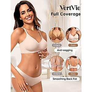 Vertvie Womens Seamless Bra No Underwire Comfort Push Up Bras Buttery Soft Wireless Bralette Full Coverage Sport Everyday Bra(Skin,Medium)