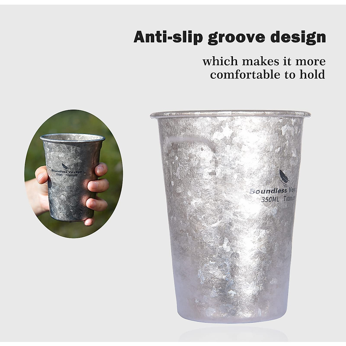 iBasingo 350ml/12oz Titanium Beer Cup Single Layer Mug Coffee Tea Cola Cup Outdoor Camping Travel Lightweight Water Cup Picnic Garden Party Cup Festival Gift Ti3087D