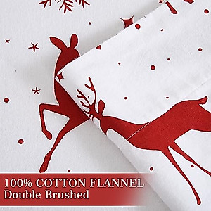 STARBEDIA Christmas Flannel Sheets Twin, 100% Cotton Holiday Bed Sheet Set, Deep Pocket Fitted Sheet, Soft Warm Brushed Christmas Sheet (Twin Size, Red Christmas Deer)