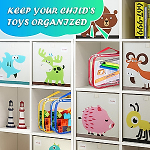 8 Packs Toy Storage Bags with Zipper, Clear PVC Organizing Bags, Reusable Toy Storage Organizer with Portable Handle, Travel Waterproof Organizer Bags for Building Blocks, Puzzle, Toys and Books