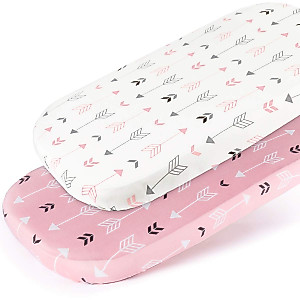 Stretch Fitted Bassinet Sheet Set BROLEX 2 Pack Cradle Sheets for Bassinet Pad/Mattress,Unisex Boys Girls,Ultra Soft,Pink Arrow