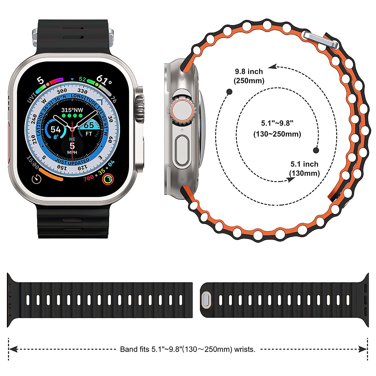 AIRPROCE - Compatible with Apple Watch Band 40mm 40mm 40mm 44mm, Soft Silicone Sport Strap for, 42mm/44mm/45mm/49mm, No gemstones.