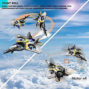 TIKHOSEN Rc Plane for Kids Drones for Age 8-12 Remote Control Foam Airplane for Kids Ages 8-12 Fighter Jet Toy Airplane with Function Gravity Sensing Stunt Roll Cool Light Styrofoam Plane (B)