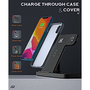Wireless Charger, PAUCHY 3 In 1 Fast Wireless Charging Station, Qi Wireless Charger for iPhone 13/12/11/Pro/XS/XR, Foldable Wireless Charging Stand Compatible with iWatch 6/SE/5/4/3/2, Airpods 3/2/Pro
