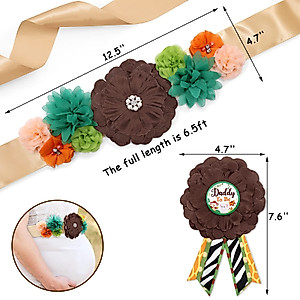 Safari Jungle Animals Maternity Sash Mom to Be Daddy to Be Corsage Set Jungle Safari Sash and Pins for Baby Shower Gender Reveal Keepsake Photo Props Pregnancy Flower Sash