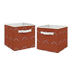 Sweet Jojo Designs Boho Arrow Foldable Fabric Storage Cube Bins Boxes Organizer Toys Baby Kids - Set of 2 - Ivory Burnt Orange Rust Farmhouse Southwest Shabby Chic Bohemian Diamond Tuft Collection