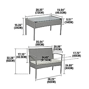 Xuanyue Patio Furniture Set 4 Pieces Outdoor Indoor Use Rattan Chair Wicker Sofa with Cushions for Porch Poolside Balcony Lawn or Backyard (Gray)