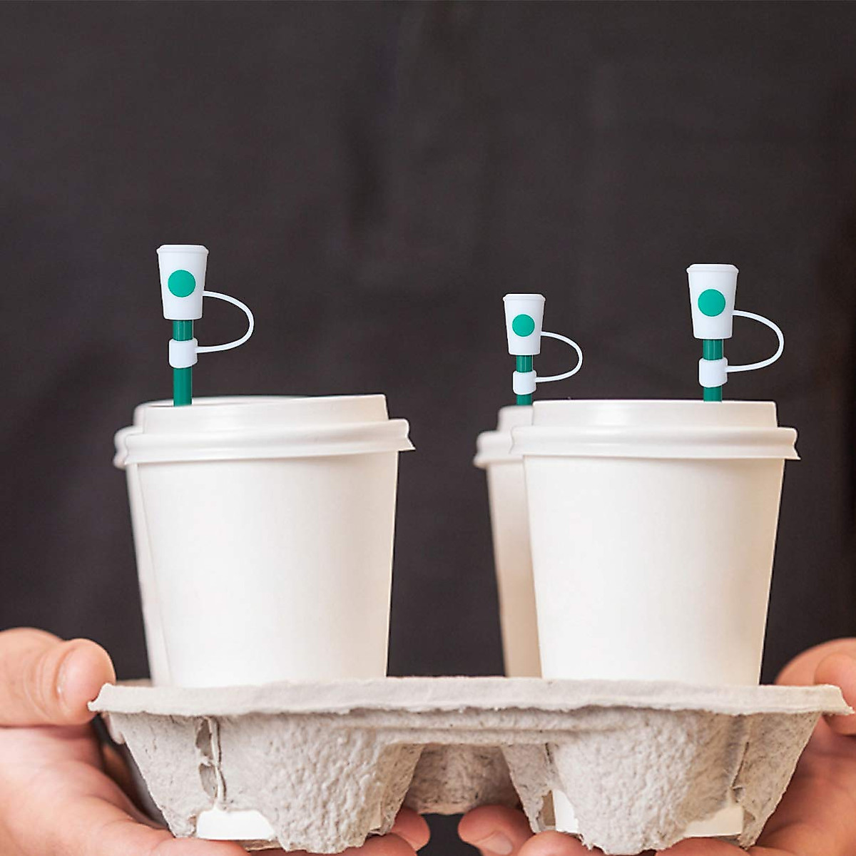 NUOBESTY Reusable Straws 3 Pcs Silicone Straw Tips Cover Cute Reusable Drinking Straw Tips Lids Covers Cap- Proof Straw Plugs for Cup Straws Green White