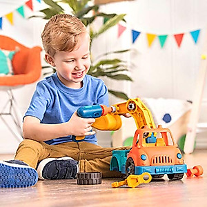 Battat- Wonder Wheels- Take-Apart Crane Truck – Toy Crane Truck With Drill For Kids – STEM Toy- Developmental Toy – 3 Years +