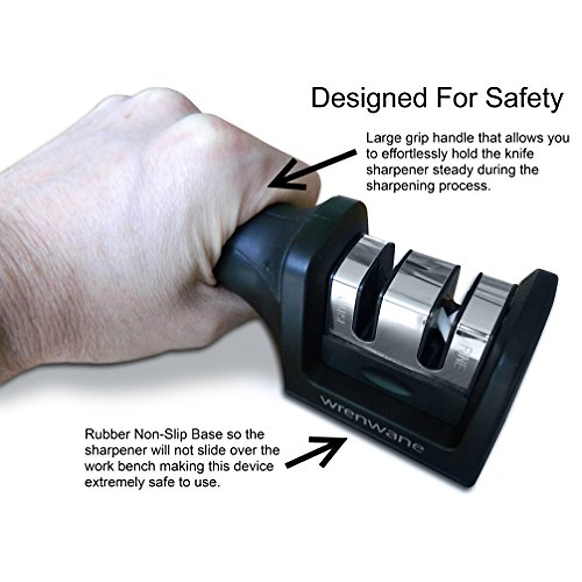 Wrenwane Kitchen Knife Sharpener - 2 Stage Sharpening, Black