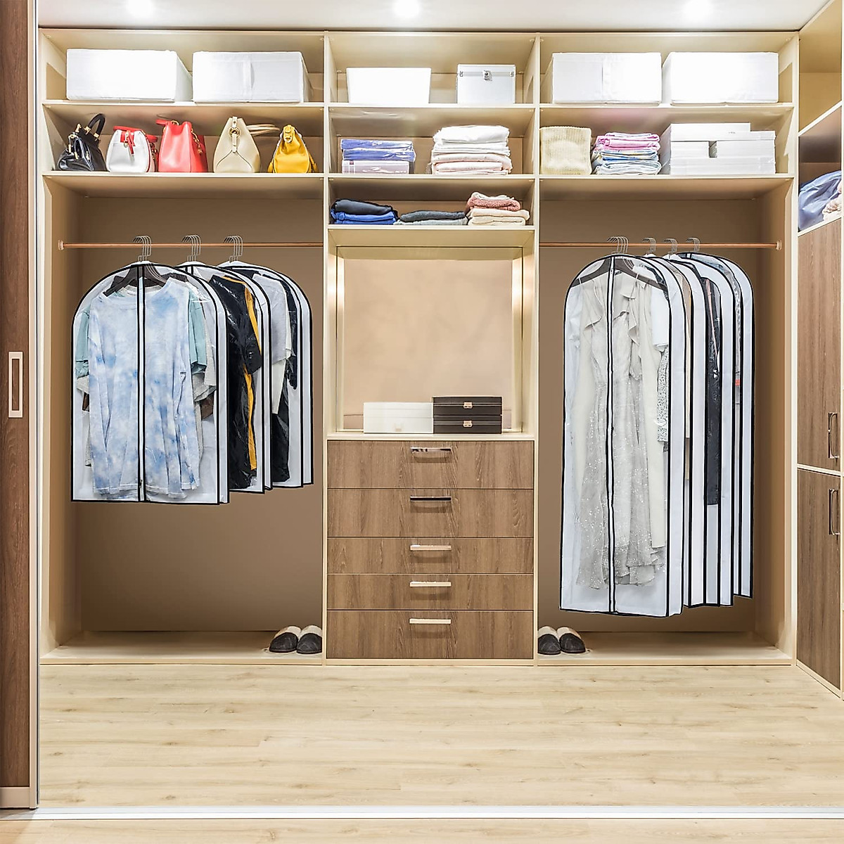 Mskitchen Hanging Clothes Bag with 4" Gusseted Garment Bag (Set of 6) for Storage Suit Bag for Closet Clear Garment Bags Jacket Covers Garment Bags for Suits, Sweaters, Shirts - 24" x 32"x 4"/ 6 Pack