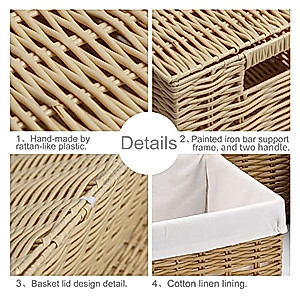 Plastic Woven Storage Bins With Lids Decorative Bathroom Closet Container Kids Toy Box Blanket Basket Small Wicker Shelves Nursery Trunk Baby Organizer Chest Photo Book Pantry Rattan Cube Room Storage
