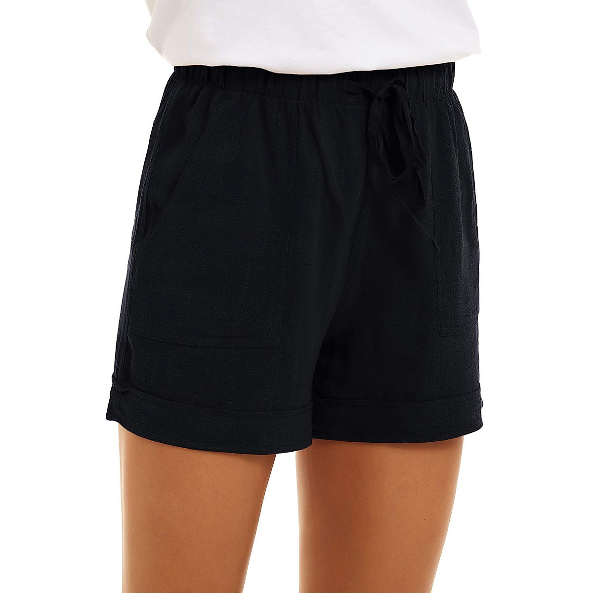 SWEET POISON 7 inch Shorts for Women Drawstring high Waisted Workout Pants 5" Active wear Loose fit Womans Soft Cotton Linen Shorts with Pockets Black XL