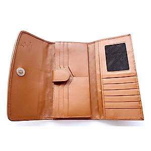 Julie Genuine Real Ostrich Skin Leather Trifold Clutch Long Golden Tan Wallet