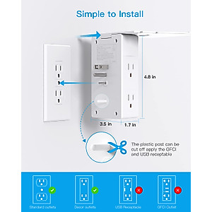 Multi Plug Outlets, Wall Outlet Extender with Night Light and Outlet Shelf, Surge Protector 4 USB Ports(1 USB C), USB Wall Charger Power Strip Electric Outlet Splitter for Home Office
