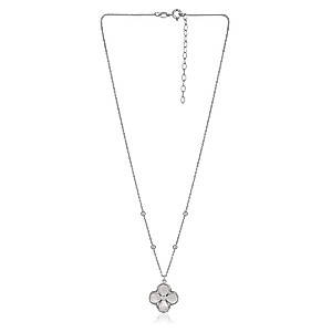 Vanbelle Sterling Silver Jewelry Four-Leaf Clover Pendant Necklace with Cultured Mother-of-Pearl in Beaded Chain and Rhodium Plated for Women