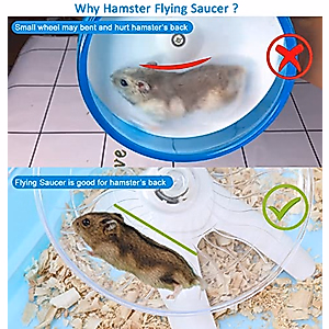 Hamster Flying Saucer, Hamster Wheel Mouse Spinner Wheel with Guinea Pig Water Feeder Bottle, Gerbils Ceramic Food Bowl, Total 3 Pack