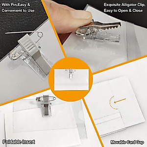 Fushing 50PCS Pin Style Combi Clip Horizontal Name Badge Holders with Inserts Fit The Avery 5390 Name Badge Inserts or 2-1/4 inch x 3-1/2 inch Cards