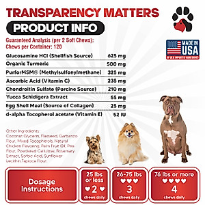 Glucosamine for Dogs Hip and Joint Supplement - Safe Joint Support for Dogs - Dog Joint Supplement with Glucosamine Chondroitin MSM Turmeric - 120 Joint Care Chews for Dogs ActivTreats